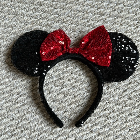 Disney | Accessories | Disney Mickey Mouse Ears Sparkly Black W Red Bow ...